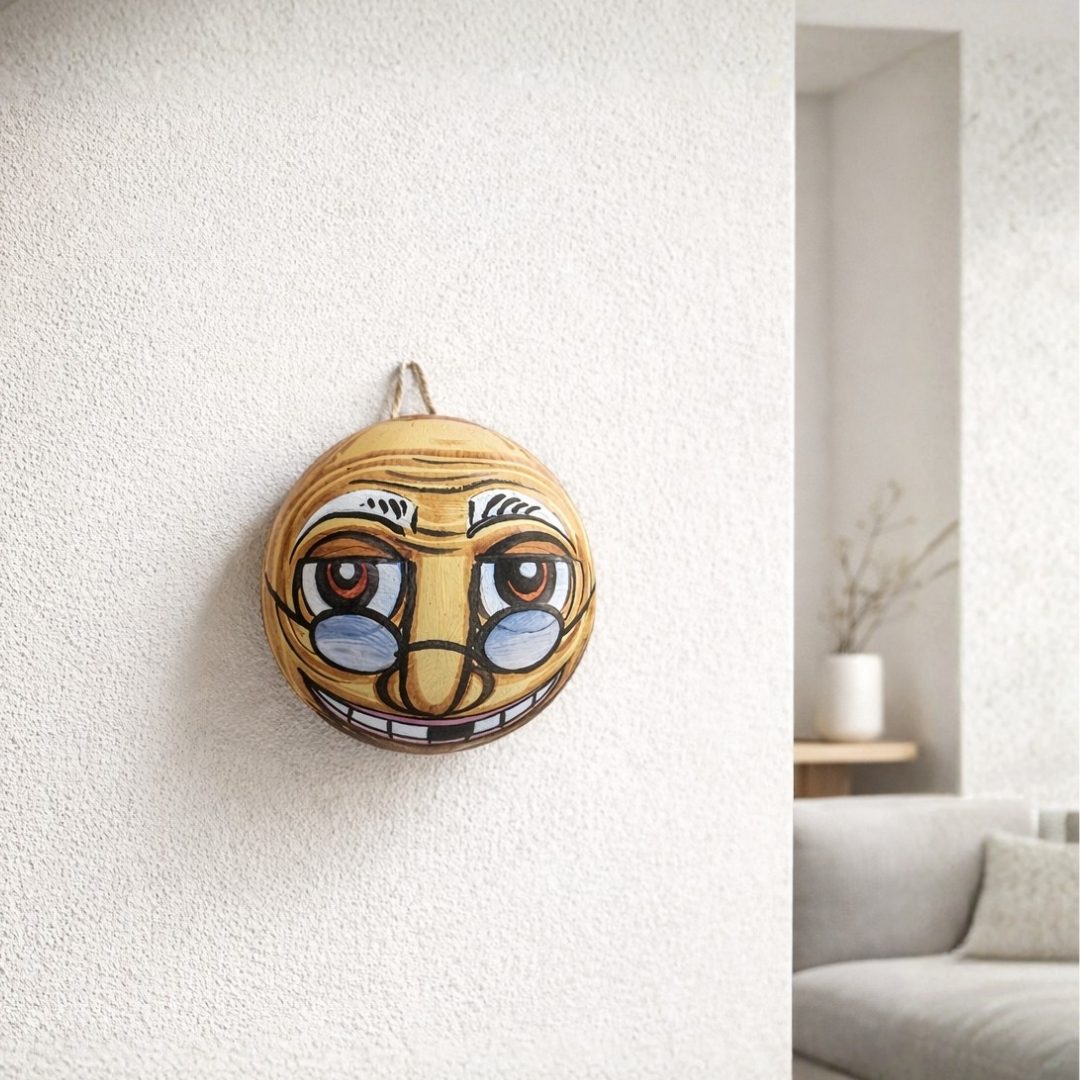 Coco Shell Kolam Face Wall Art | Eco-Friendly Home Décor